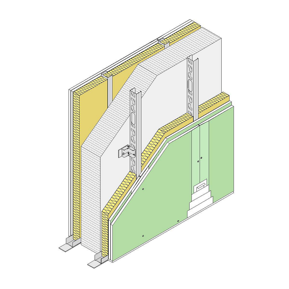 Twin cavity - Partition with traditional wall assembly - Pladur
