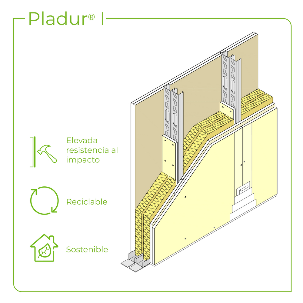 Tabique Pladur® 168 (48-35+e+48-35) 4I 2MW Fixo - Pladur