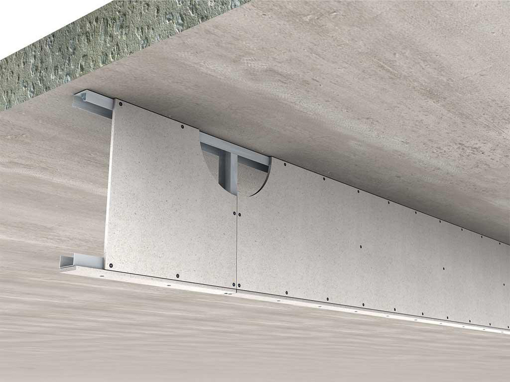 120 minutes PROMATECT®-H Smoke barrier suspended from concrete soffit ...